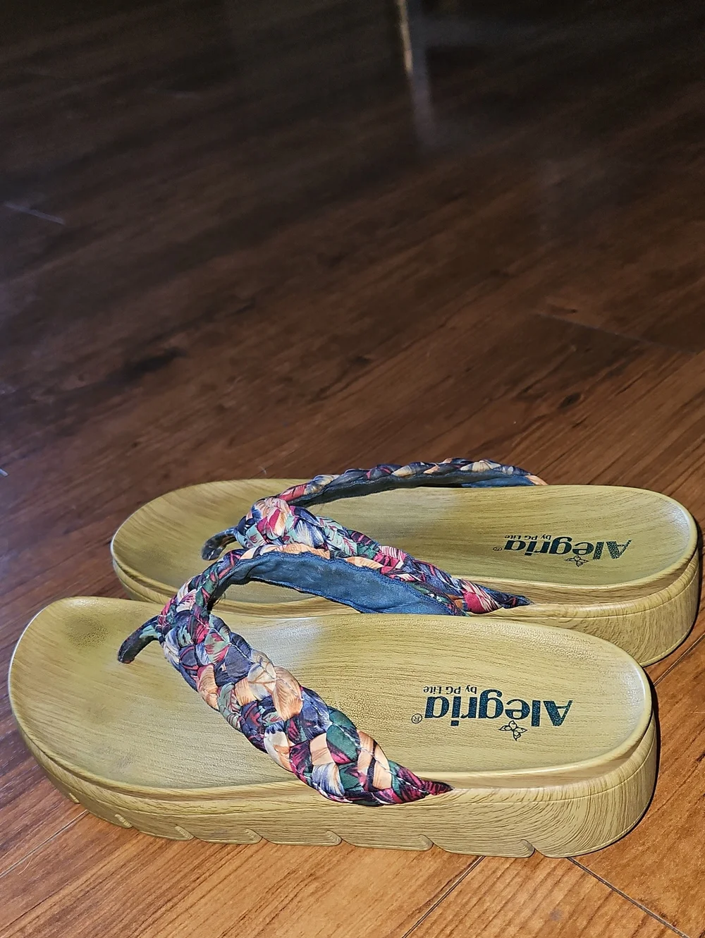 Alegria | Shoes | Alegria Braided Multicolor Strap Sandals In Navy ...